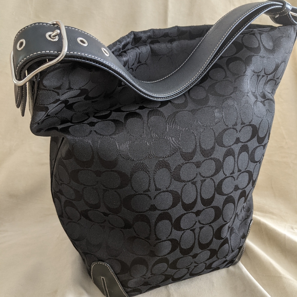 Coach Signature Logo Fabric Hobo Bag. - Gem